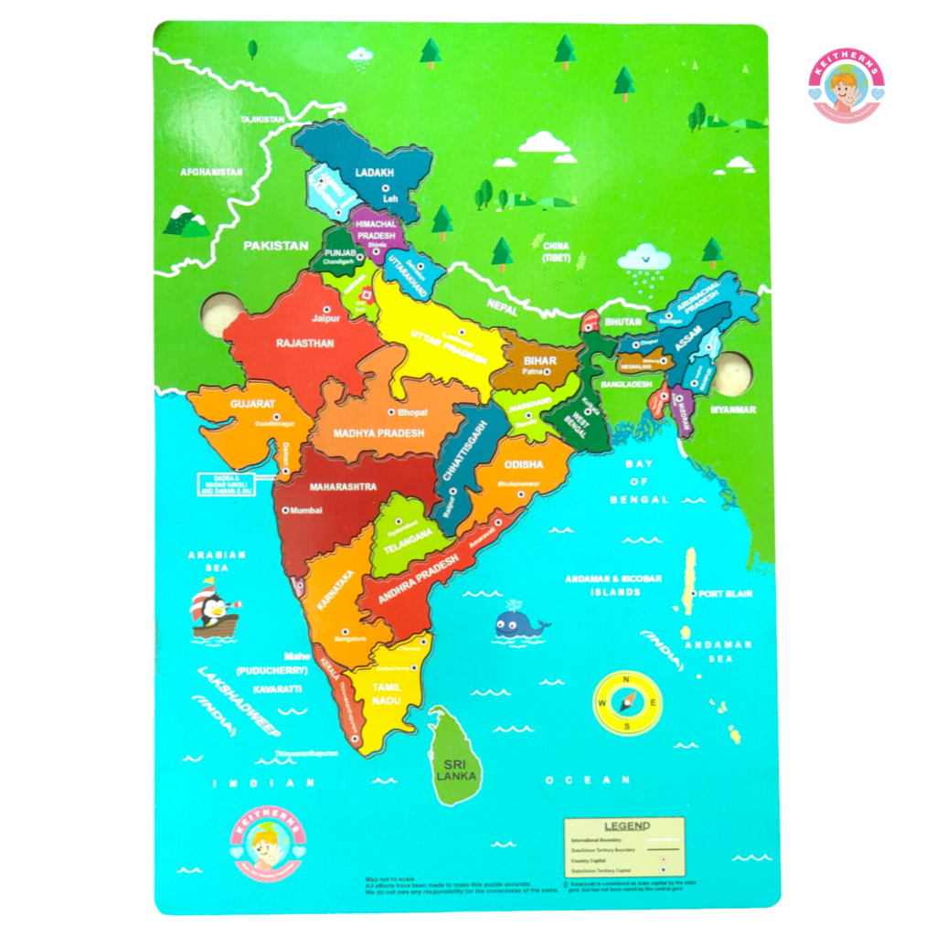 Keitherns Wooden India Map Puzzle for Kids Age 3+ – Interactive ...